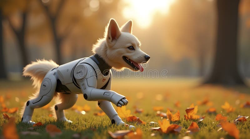 A Robotic Dog Playing Fetch in a Futuristic Park, Ai Generated Image ...