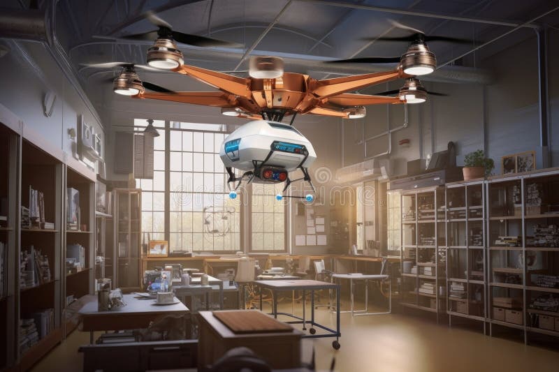 Robotic Drone Hovering in an Ai Lab Stock Illustration - Illustration ...