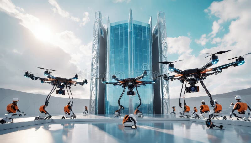 Robotic Drones and Athletes in Training Stock Image - Image of human ...