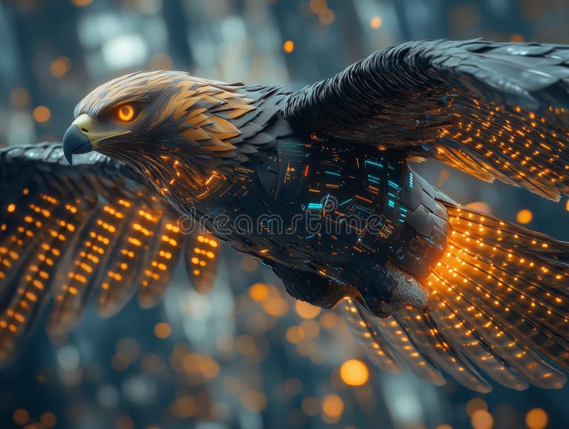 Robotic Eagle with Digital Wings. Generative AI Stock Image - Image of ...