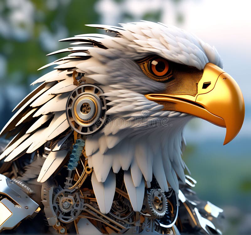Robotic Eagle Soaring in the Machine Realm, Majestic Fusion of Nature ...