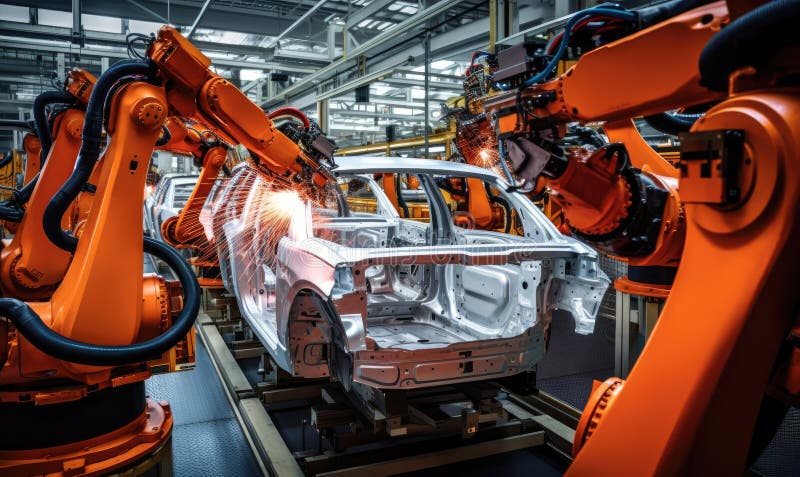 Robotic Efficiency: a Futuristic Assembly Line Buzzing with Automation ... Robotic Efficiency: a Futuristic Assembly Line Buzzing with Automation ...
