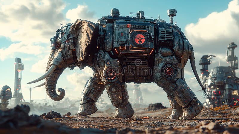 Robotic Elephant Walking in Futuristic City Stock Illustration ...