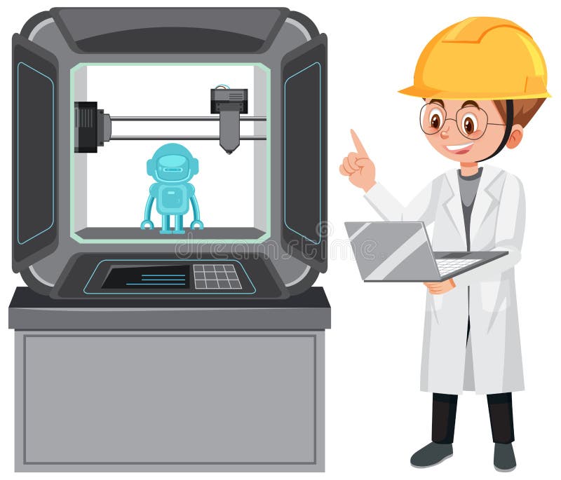 A Robotic Engineer Controlling Machine Stock Vector - Illustration of ...