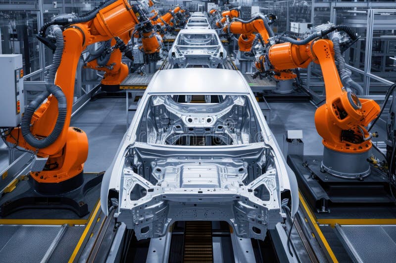 Robots in Factory Assembling Car with Composite Mateirals Stock ...
