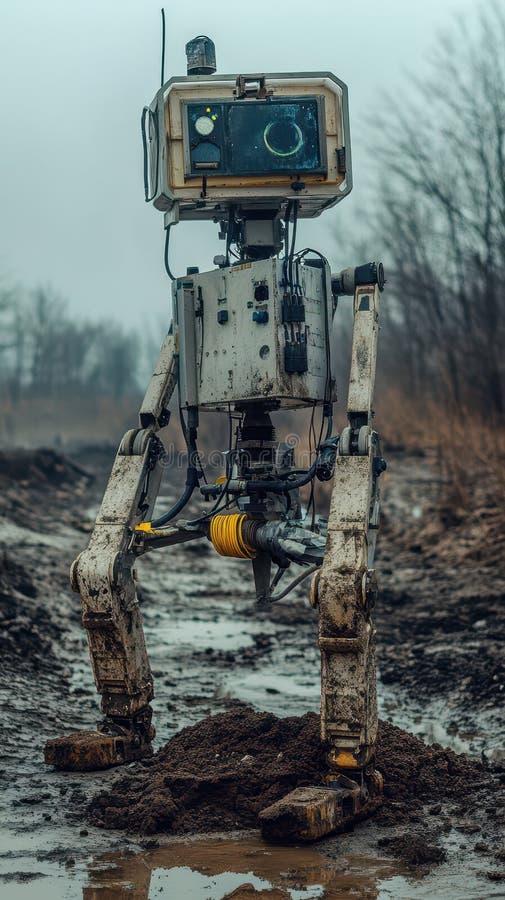 Robotic Excavator Working in Muddy Terrain Stock Image - Image of ...