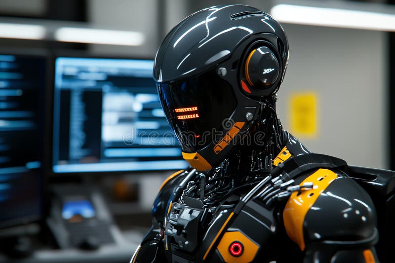 A Robotic Exoskeleton Equipped with Hacking Tools, Set in a Dark ...
