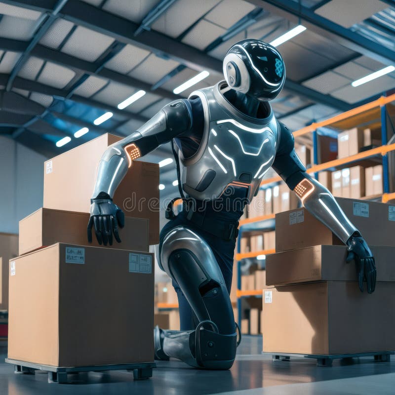 Robotic Exoskeleton Helping Warehouse Worker Lift Boxes, Industrial ...