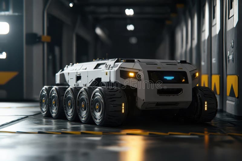 Robotic Exploration Vehicle Navigating a Futuristic Corridor in a High ...