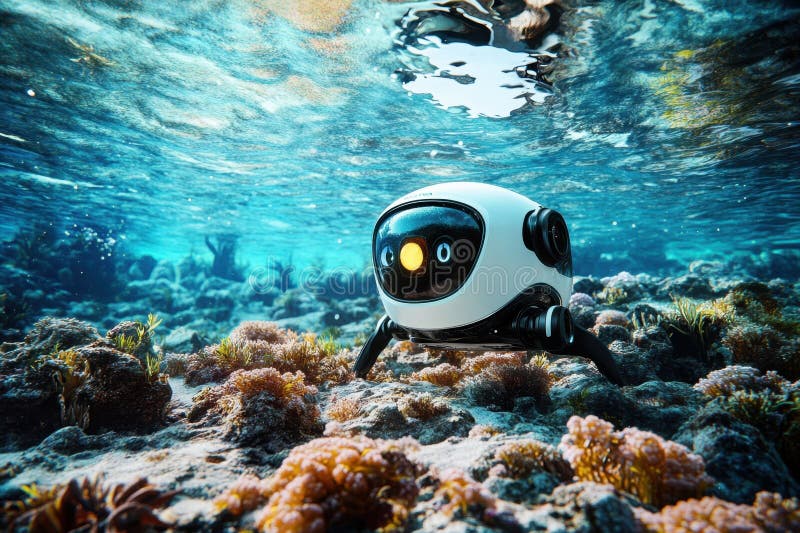 Robotic Explorer Navigating through Vibrant Coral Reefs in Clear Waters ...