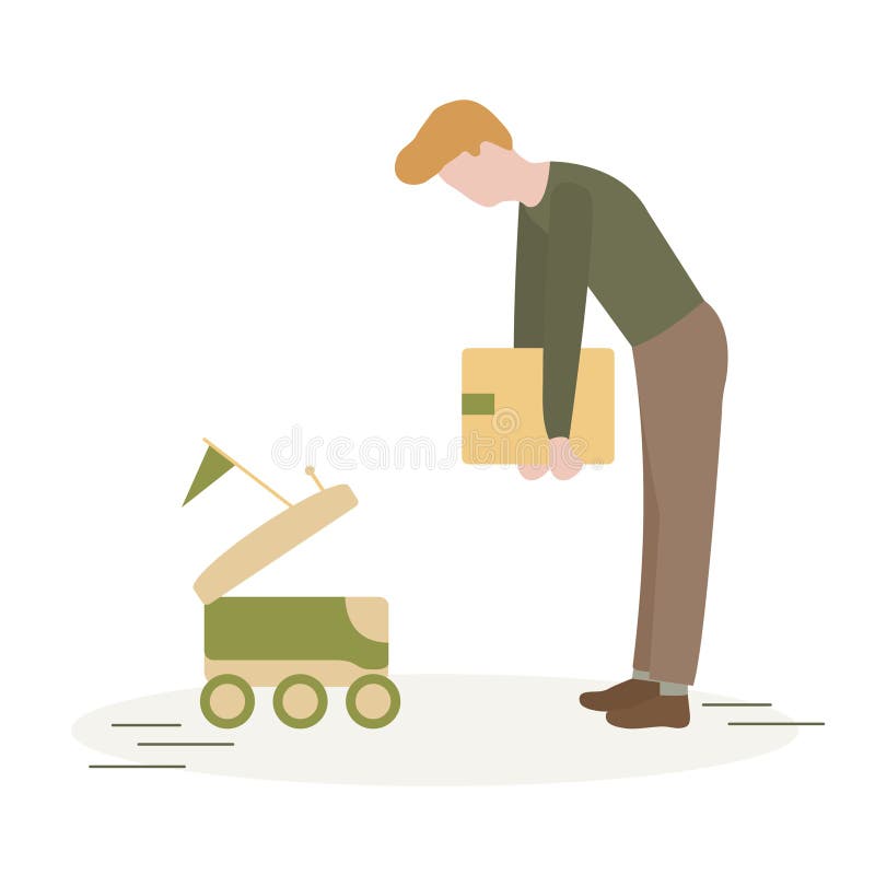 Robotic Express Delivery Service. Man Sends Box Stock Vector ...