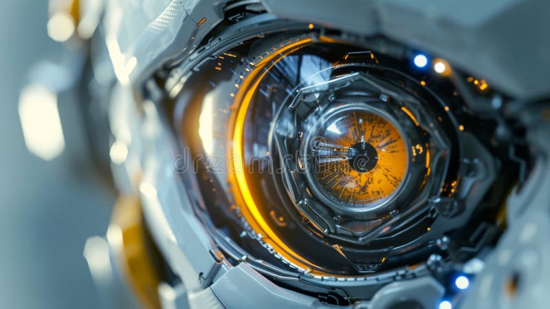 Robotic Eye with Metallic Texture and Vibrant Yellow Core Stock Photo ...