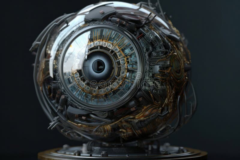 Robotic Eye with Metallic Textures and Glowing Circuits Stock Photo ...