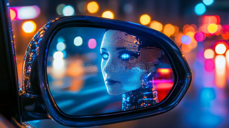 A Robotic Face Reflected in a Car S Side Mirror Symbolizes the Future ...