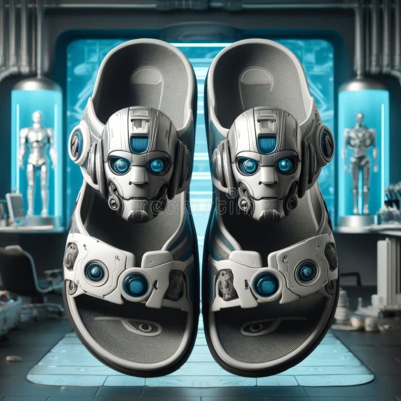 Robotic Faces in Futuristic Lab on Sandals Stock Illustration ...