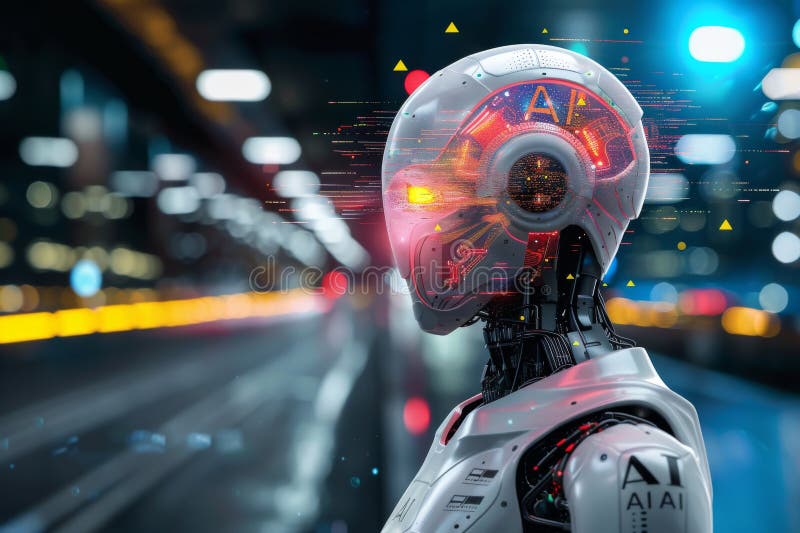 Robotic Figure with AI Hologram, Symbolizing the Fusion of Robotics and ...