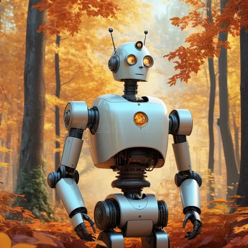 Robotic Figure in Autumn Forest Landscape Stock Illustration ...