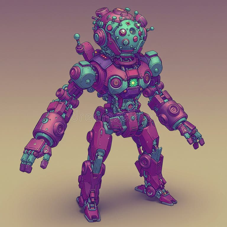 Robotic Figure Depicted with a Humanoid Form, Featuring a Complex ...