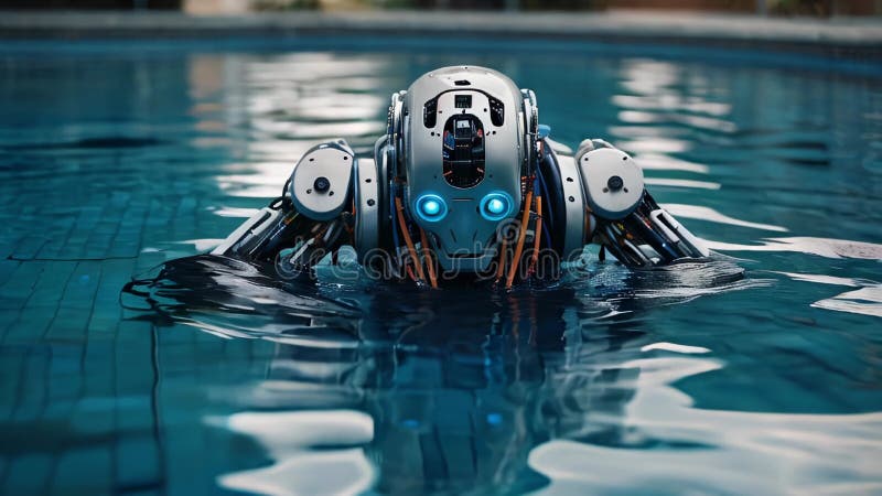 A Robotic Figure Floating in a Pool of Water Stock Image - Image of ...