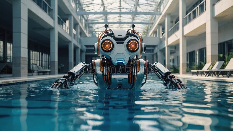 A Robotic Figure Floating in a Pool of Water Stock Image - Image of ...