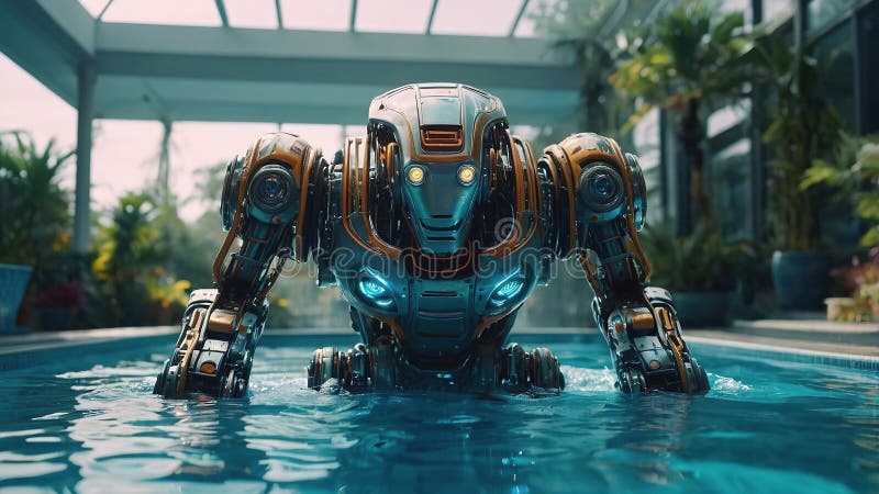 A Robotic Figure Floating in a Pool of Water Stock Photo - Image of ...