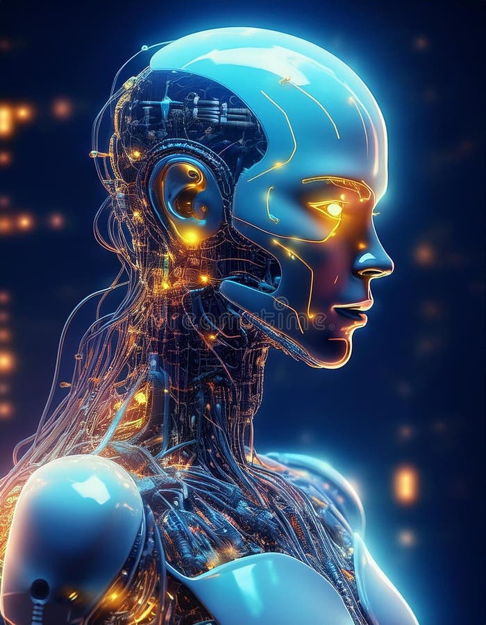 A Woman Robotic Figure Glowing with Internal Energy Circuits ...