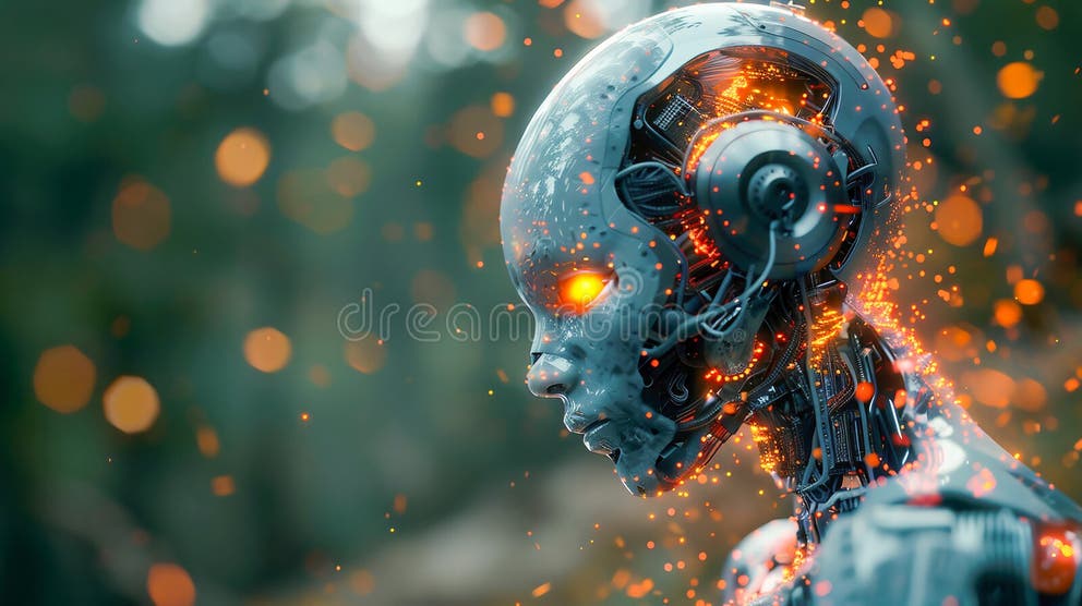 A Robotic Figure Hunched Over, Its Body Disassembling into Floating ...