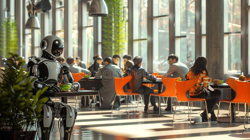 A Robotic Figure Intermingled with Office Workers during a Casual Break ...