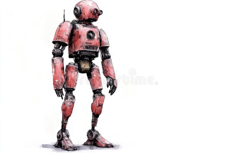 A Robotic Figure with a Red Body Stands in Front of a Plain White ...
