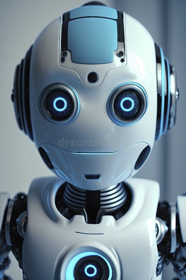 Robotic Figure Smiling Close-Up Portrait for Web and Print. Stock ...