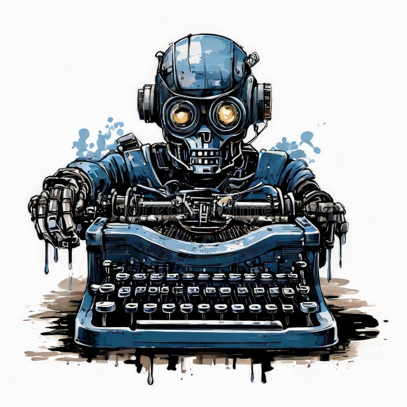 Robotic Figure Typing on an Old-fashioned Typewriter in Artistic Style ...
