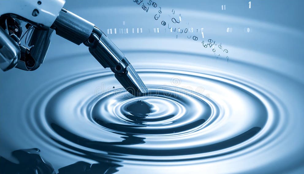 A Robotic Finger Touches a Liquid Surface, Creating Ripples, with ...