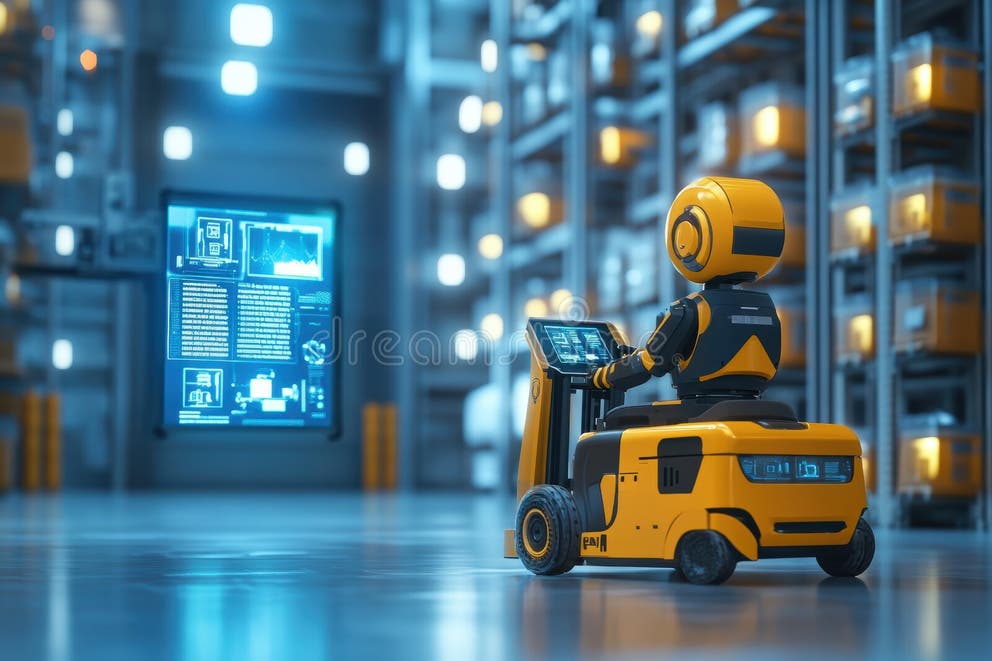 Robotic Forklift Operator Analyzing Logistics Data in Automated ...