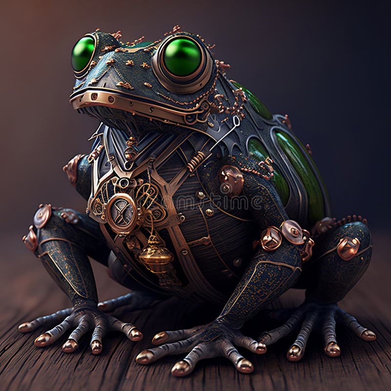 A Robotic Frog Wearing Steampunk Armor. Generative Ai Stock ...