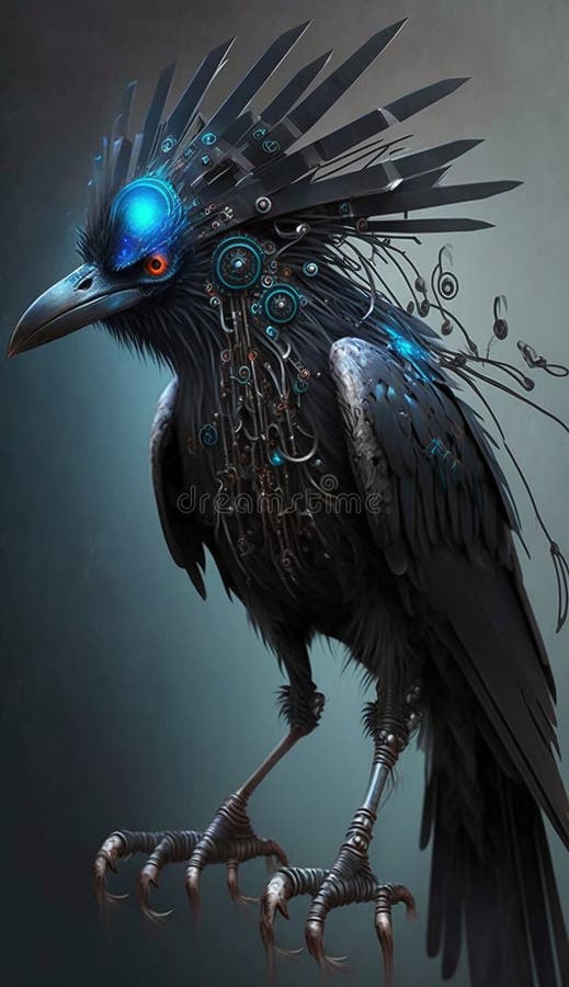Robotic Crow with Lights at Night. Created Using Ai Generative. Stock ...