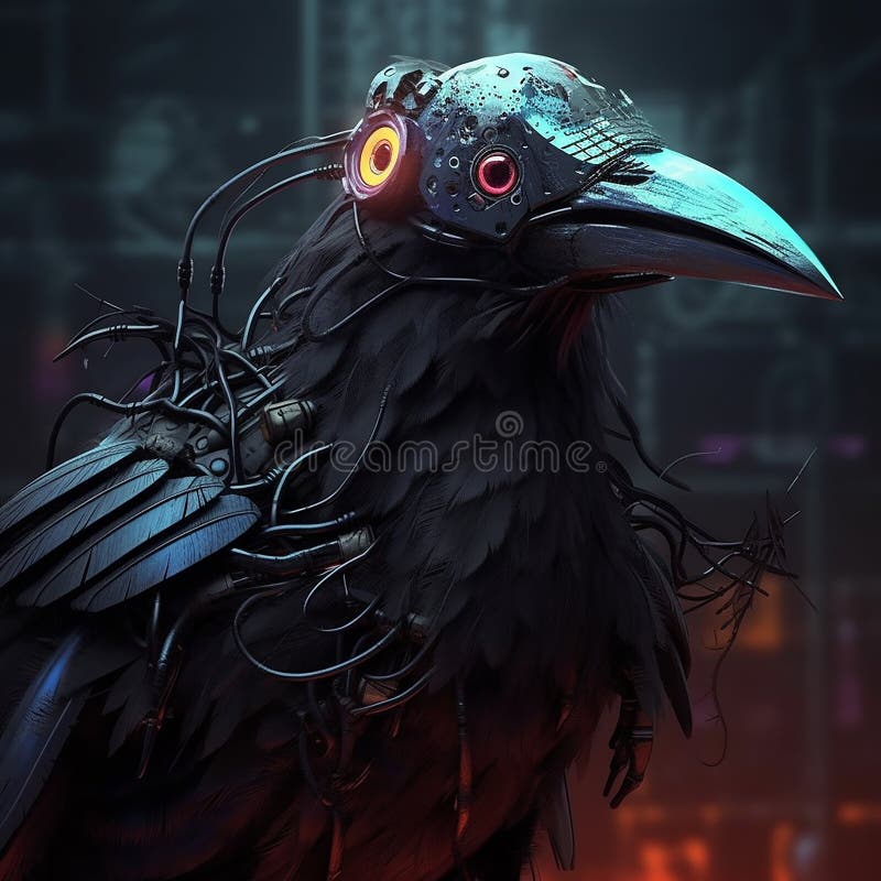 Robotic Futuristic Crow with Neon Glow. Created Using Ai Generative ...