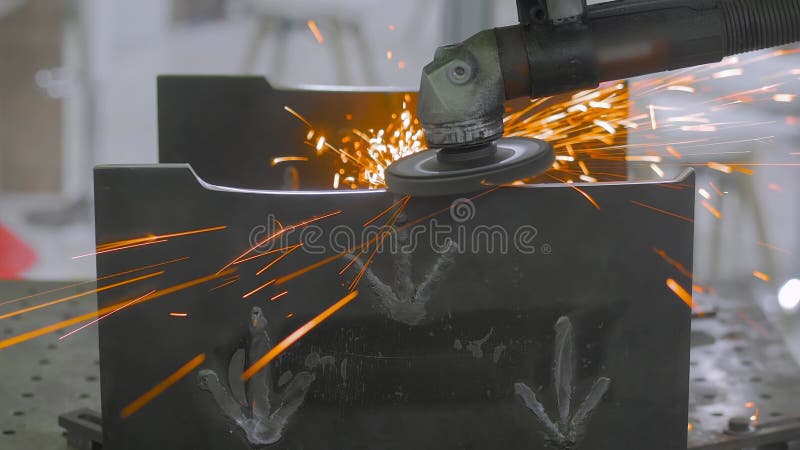Robotic Grinding System with Angle Grinder Processes the Metal Material ...