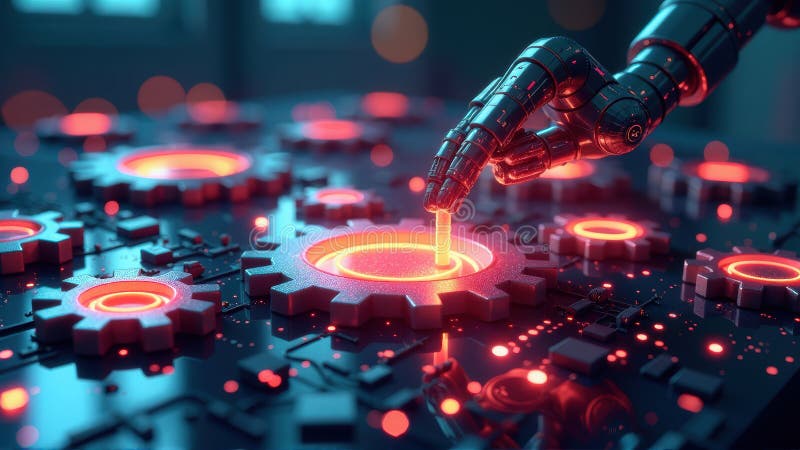 Robotic Hand Activating Gear System. Stock Illustration - Illustration ...