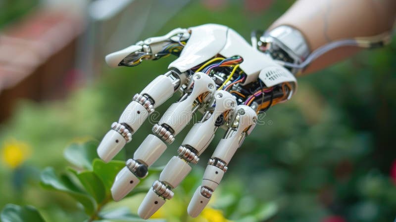 Robotic Hand Amid Green Foliage, Symbolizing Technology and Nature ...