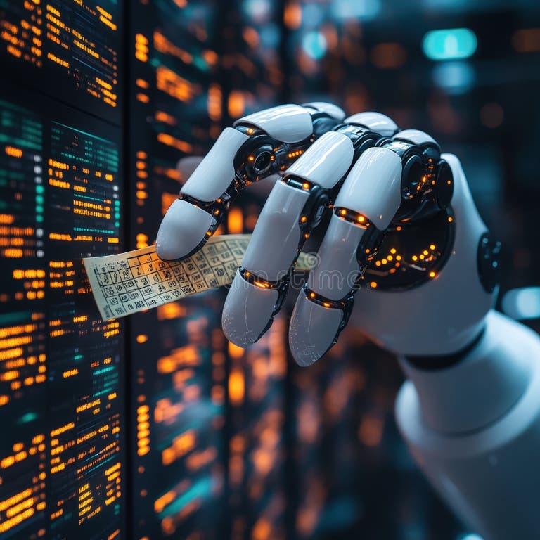 Robotic Hand Analyzing Data Panel in Server Room Stock Photo - Image of ...