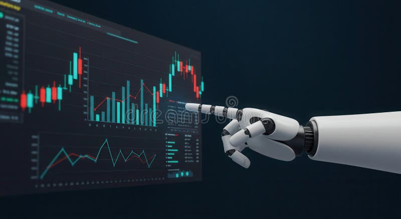 Robotic Hand Analyzing Digital Financial Market Chart for Data Insights ...