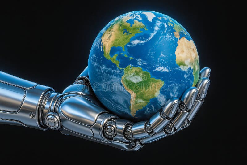 Robotic Hand with Artificial Intelligence Tightly Holds Planet Earth ...