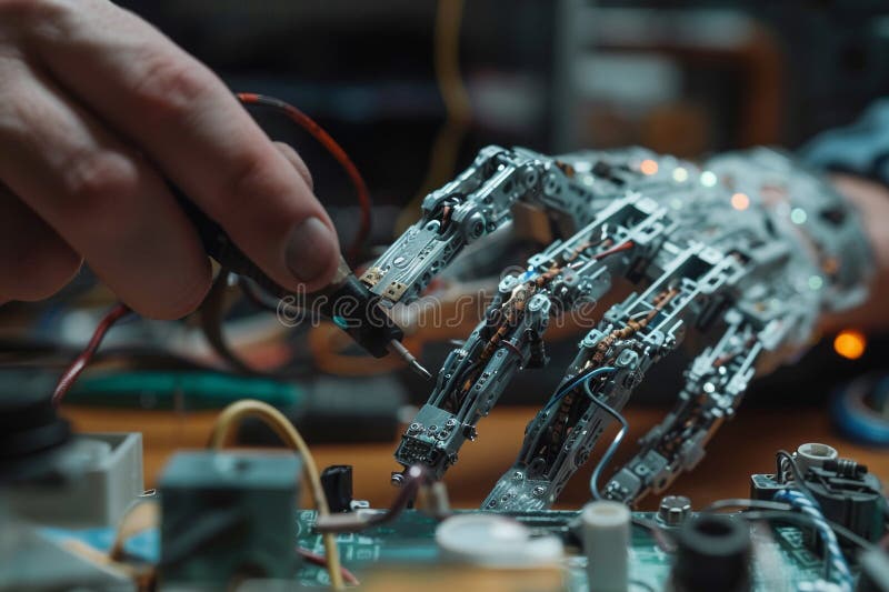 Robotic Hand Being Worked on Stock Illustration - Illustration of board ...