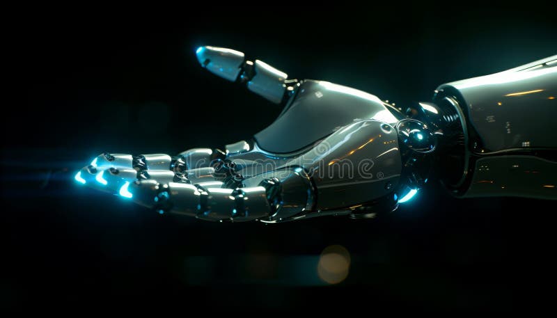 A Robotic Hand with Blue Lights on it by AI Generated Image Stock ...