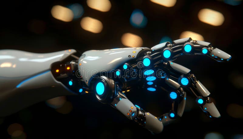 A Robotic Hand with Blue Lights on it by AI Generated Image Stock Image ...