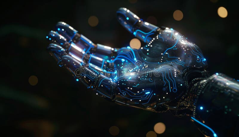 A Robotic Hand with Blue Lights on it by AI Generated Image Stock Image ...
