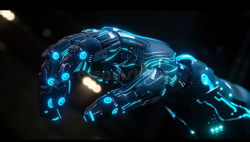 A Robotic Hand with Blue Lights on it by AI Generated Image Stock Image ...