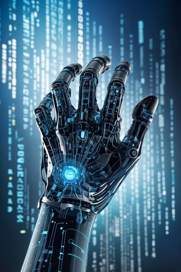 A Robotic Hand with a Blue Scan is Displayed Stock Illustration - Illustration of hand ...