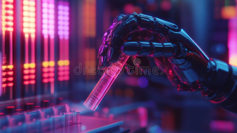 Robotic Hand Carefully Handling a Glass Sample Tube Stock Illustration ...