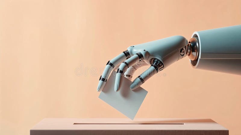 Robotic Hand Casting a Vote in a Ballot Box during an Election Process ...